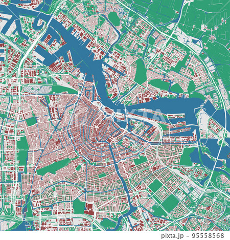 Amsterdam map. Detailed map of Amsterdam city...のイラスト素材 [95558568] - PIXTA