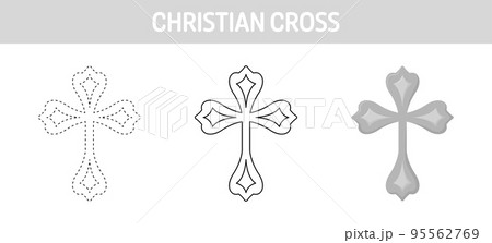 Christian Cross tracing and coloring worksheet...のイラスト素材 [95562769] - PIXTA