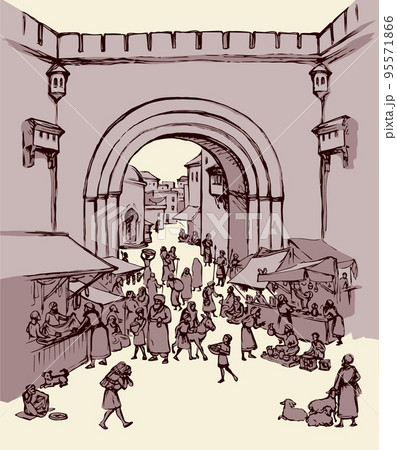 Medieval Market Drawing
