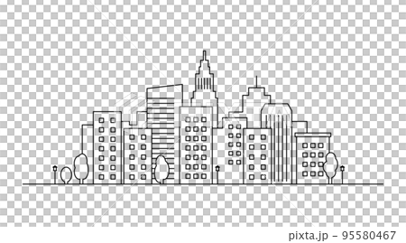 Simple line drawing cityscape / city - Stock Illustration [95580467 ...
