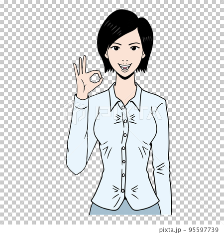 Japanese woman in ok pose - Stock Illustration [95597739] - PIXTA