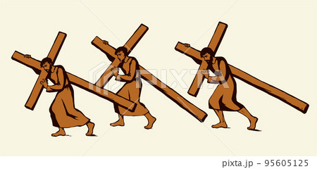 Men carry the cross. Vector drawingのイラスト素材 [95605125] - PIXTA