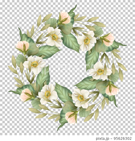 Wreath of white flowers. Round frame.のイラスト素材 [95626302] - PIXTA