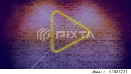 Image of neon play symbol over brick wallのイラスト素材 [95628788] - PIXTA