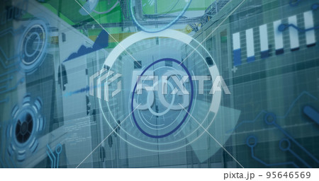 Image of 5g text over round scanner and data...のイラスト素材 [95646569] - PIXTA