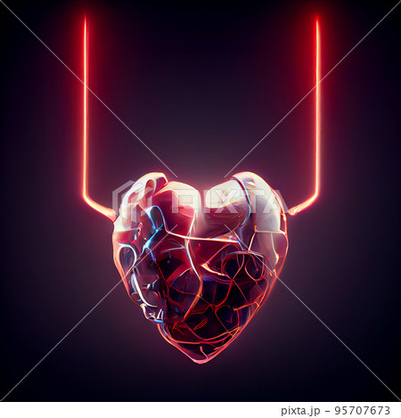 Glowing cyber heart. Neon cybernetic heart....のイラスト素材 [95707673] - PIXTA