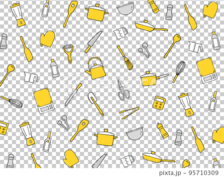 Random background pattern of kitchen utensils - Stock Illustration ...