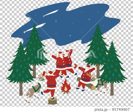 Santa Clauses having fun surrounding a bonfire... - Stock Illustration ...