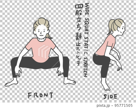 Static stretch with squat stance - Stock Illustration [95771505] - PIXTA