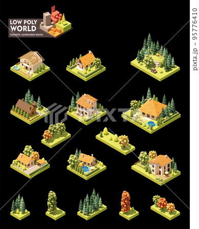 Vector isometric town map elements. Buildings...のイラスト素材 [95776410] - PIXTA