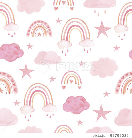 Watercolor pink rainbow patternのイラスト素材 [95795083] - PIXTA