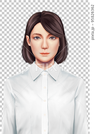 白いシャツのリアルな女性の正面上半身イラスト ラスター素材のイラスト素材 [95826362] - PIXTA