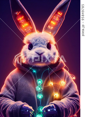 Futuristic Xmas postcard with serious bunny in...のイラスト素材 [95849785] - PIXTA