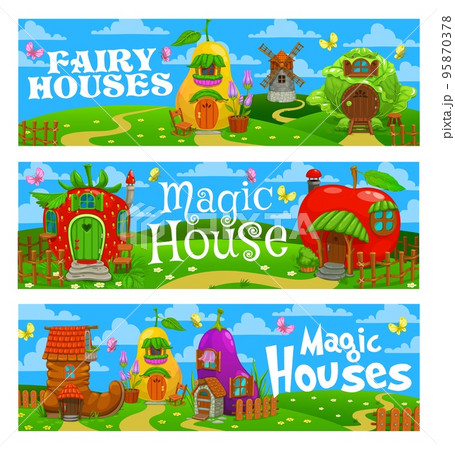 Fairytale magic houses and dwellings. Cartoon...のイラスト素材 [95870378] - PIXTA