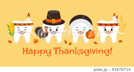 Thanksgiving happy teeth in braces on dentist...のイラスト素材 [95876714] - PIXTA