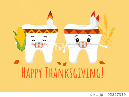 Thanksgiving tooth in braces in indian feather...のイラスト素材 [95897339] - PIXTA