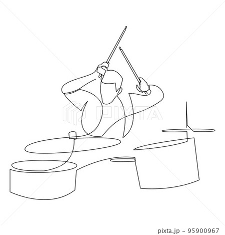 Continuous line drawing of a man playing drum...のイラスト素材 [95900967] - PIXTA