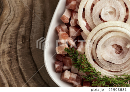 Italian pancetta, bacon cubes, diced ham,...の写真素材 [95908681] - PIXTA