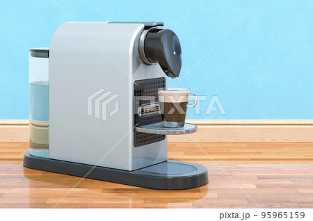Coffee pod machine in room near wall, 3D renderingのイラスト素材 [95965159 ...