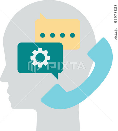 human head and phone illustration in minimal styleのイラスト素材 [95978888 ...