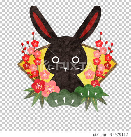 New Year's card icon of the front black rabbit,... - Stock Illustration ...