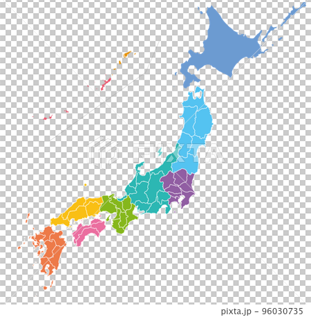 Map of Japan colored by regions, colorful - Stock Illustration ...