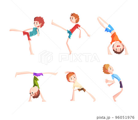 Cute Little Boy Somersaulting Doing Physical...のイラスト素材 [96051976] - PIXTA
