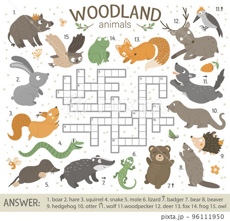 Vector crossword puzzle with forest animals....のイラスト素材 [96111950] - PIXTA