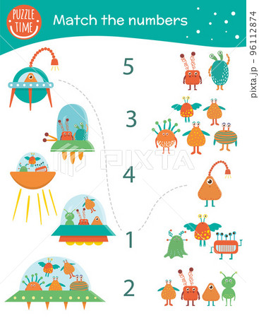 Matching game with aliens and UFOs. Space math...のイラスト素材 [96112874] - PIXTA
