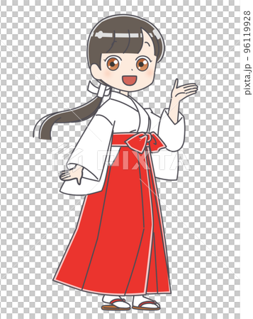 Cute shrine maiden gray main line facing left - Stock Illustration ...