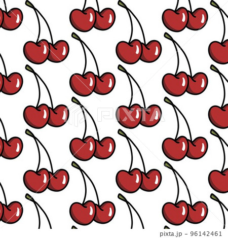 cherry doodle pattern, vector color line...のイラスト素材 [96142461] - PIXTA