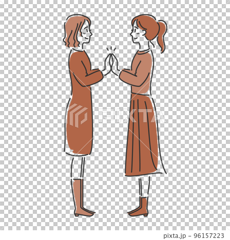 Line art of two women facing each other - Stock Illustration [96157223 ...