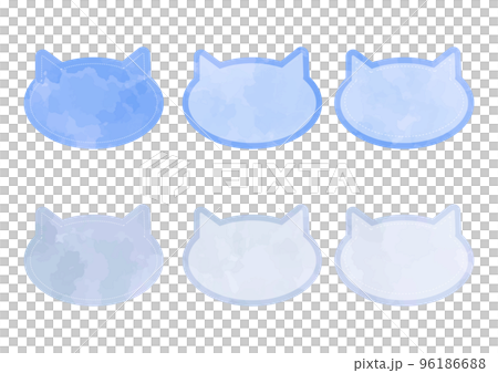 Cute cat frame blue watercolor material set - Stock Illustration ...