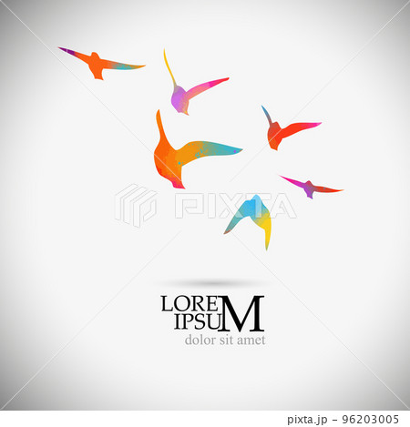 Abstract colored flying birds. Mixed media....のイラスト素材 [96203005] - PIXTA
