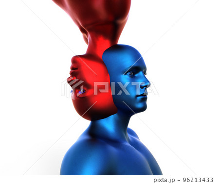 3d render. Merger of a male blue head and a red...のイラスト素材 [96213433 ...