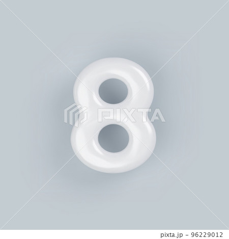 3D White plastic number 8 with a glossy surface...のイラスト素材 [96229012 ...