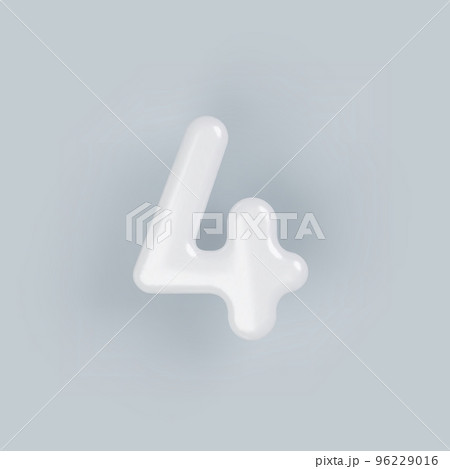 3D White plastic number 4 with a glossy surface...のイラスト素材 [96229016 ...
