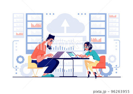 Data center concept in flat cartoon design. Man...のイラスト素材 [96263955 ...