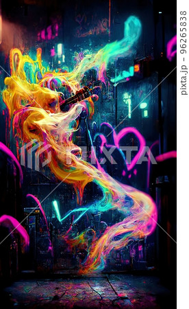 An abstract multicolored rainbow stream. A wall...のイラスト素材 [96265838 ...