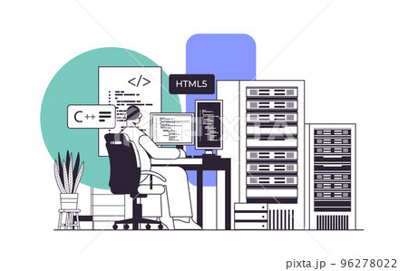 web developer creating program code on computer...のイラスト素材 [96278022] - PIXTA
