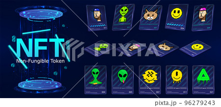 3D token NFT cards in crypto artwork. 3D pixel...のイラスト素材 [96279243] - PIXTA