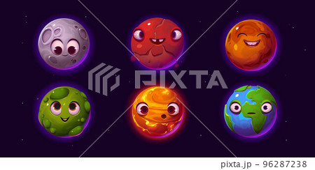 Set of cartoon planet characters isolatedのイラスト素材 [96287238] - PIXTA
