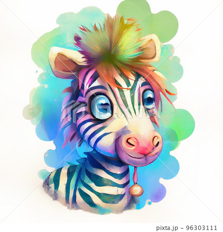 Cute kawaii zebra baby portrait for...のイラスト素材 [96303111] - PIXTA
