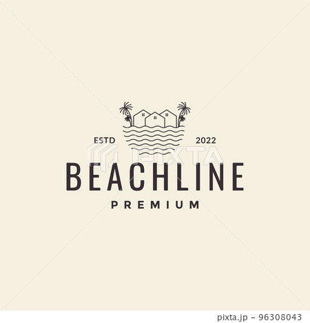beach with home village hipster logo design vectorのイラスト素材 [96308043 ...