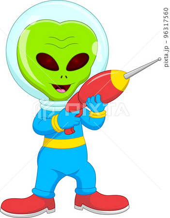 cartoon alien holding gun on white backgroundのイラスト素材 [96317560] - PIXTA