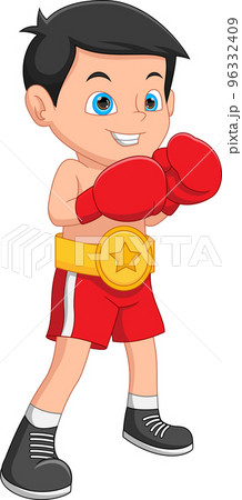 cute boy boxing cartoon on white backgroundのイラスト素材 [96332409] - PIXTA