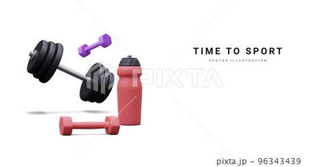 3d realistic banner with dumbbells and bottle...のイラスト素材 [96343439] - PIXTA