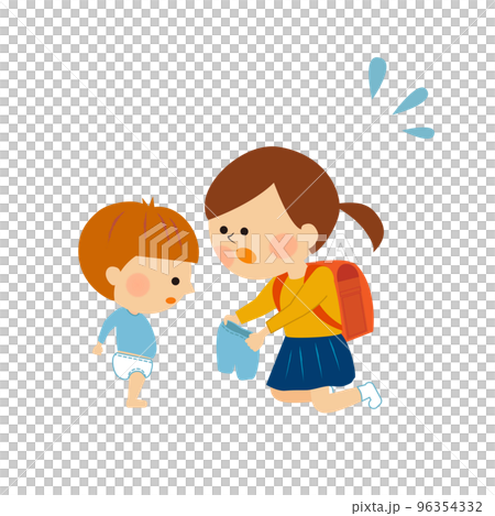 child taking care of younger siblings - Stock Illustration [96354332 ...