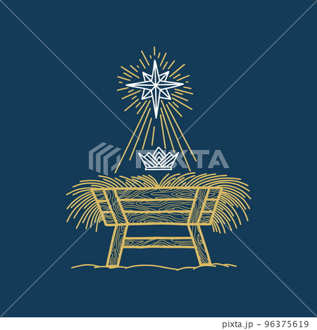 The Nativity Scene. A hand-drawn manger for the...のイラスト素材 [96375619 ...