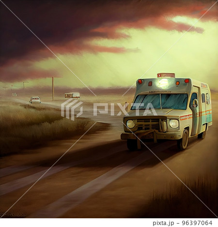 An ambulance is in a hurry to answer a callのイラスト素材 [96397064] - PIXTA